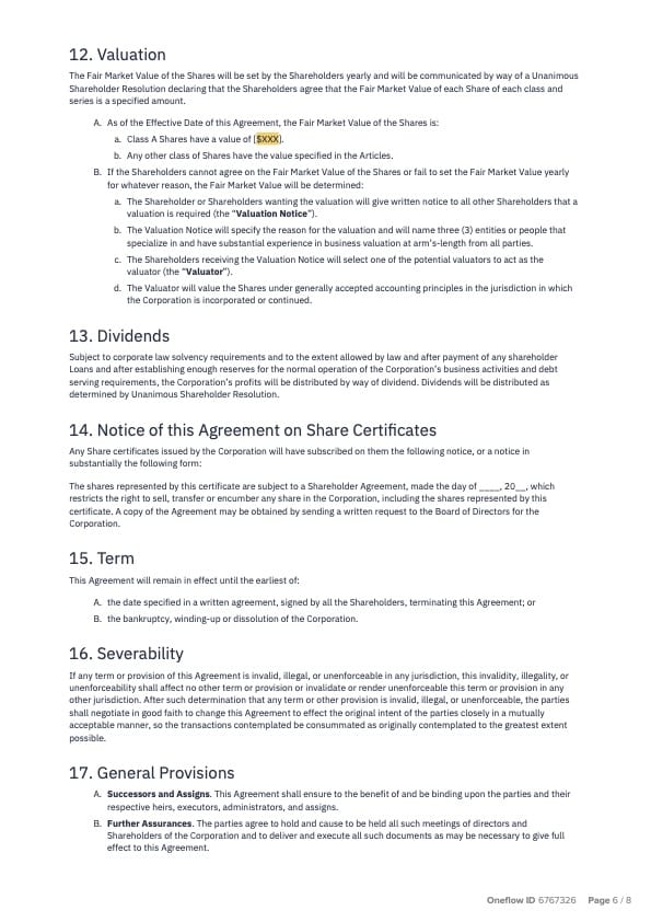 Stakeholder agreement template - Oneflow